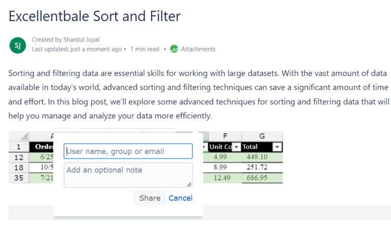 Confluence Sort And Filter With Excellentable